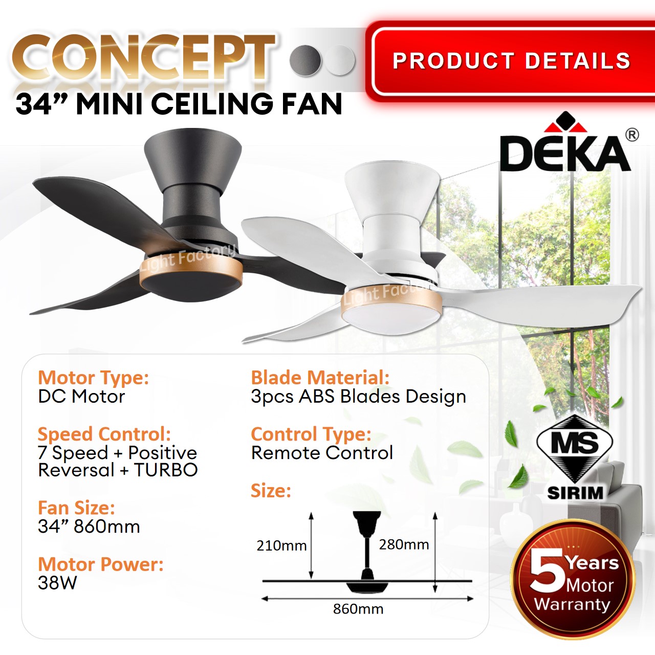 【FREE SHIPPING】DEKA CONCEPT MINI Fan 34" 42" 22" 16 Speed Remote ...