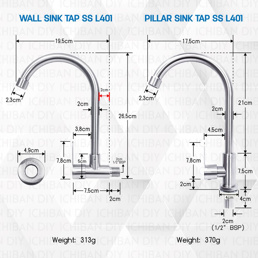 Pillar / Wall Sink Tap L0401 Stainless Steel SUS304 304 Kitchen Faucet ...