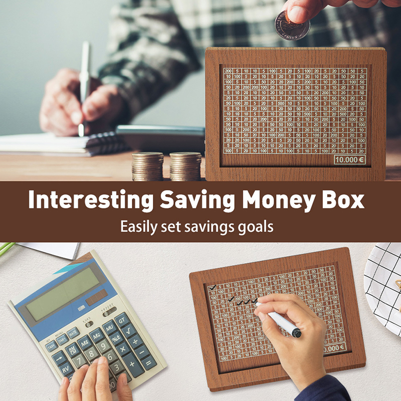 Wood Money Box Piggy Bank Wood Money Bank Money Box Saving Goal Numbers ...