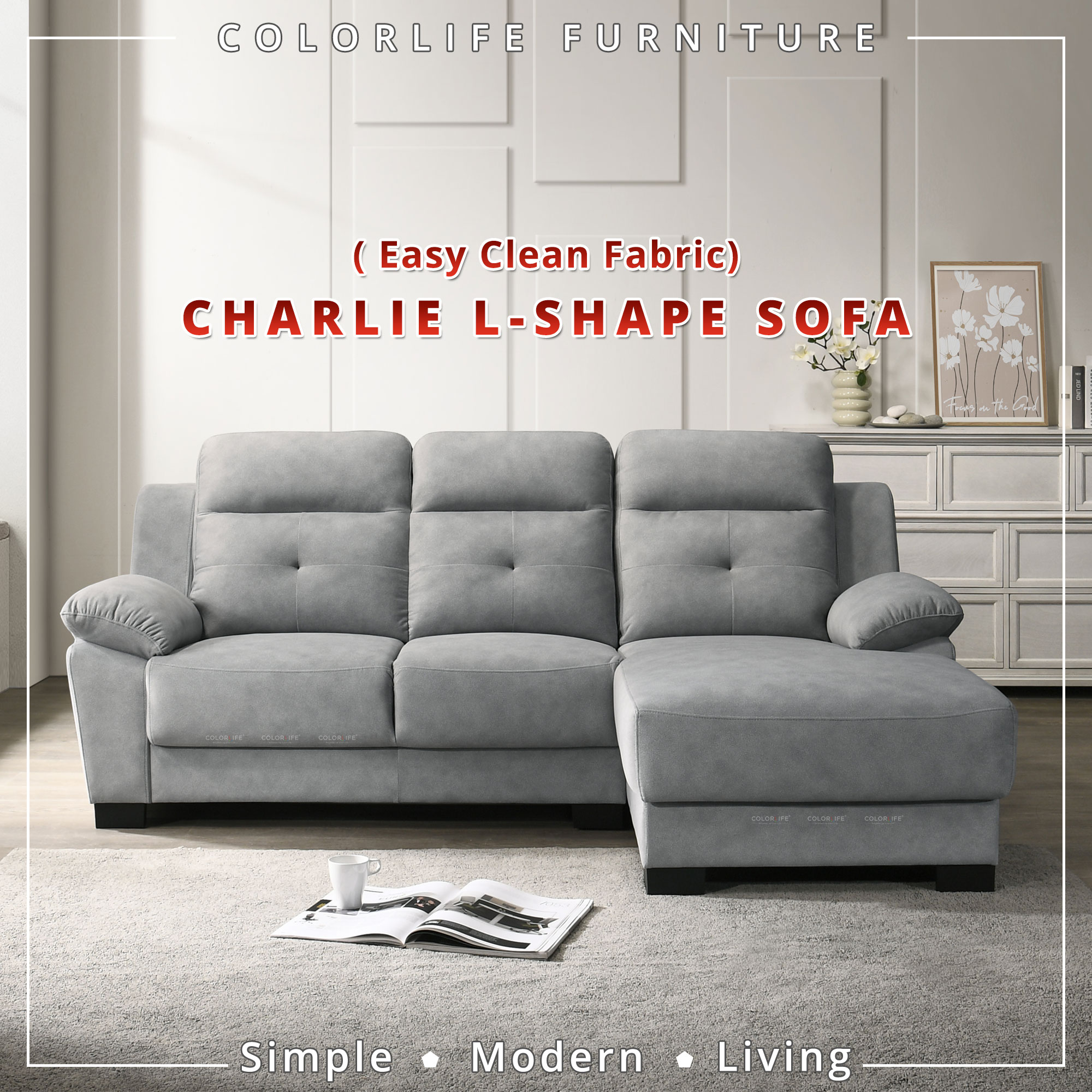 Color Life Charlie L-Shape Sofa/ Brigitte L-Shape /Pet Friendly Sofa ...