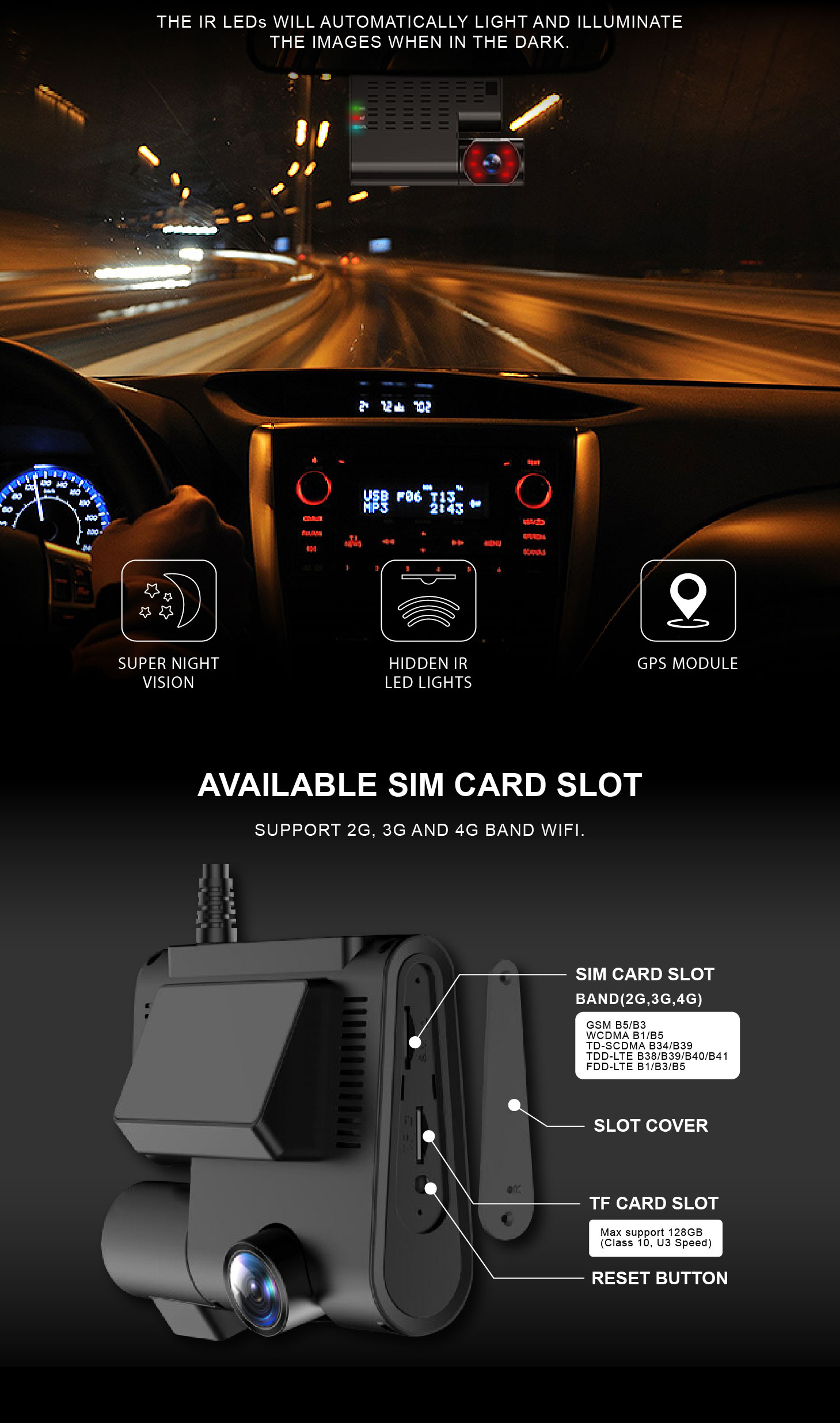 AZDOME C9PRO 1080P Full HD Dual Channel Front & Cabin DashCam Night ...