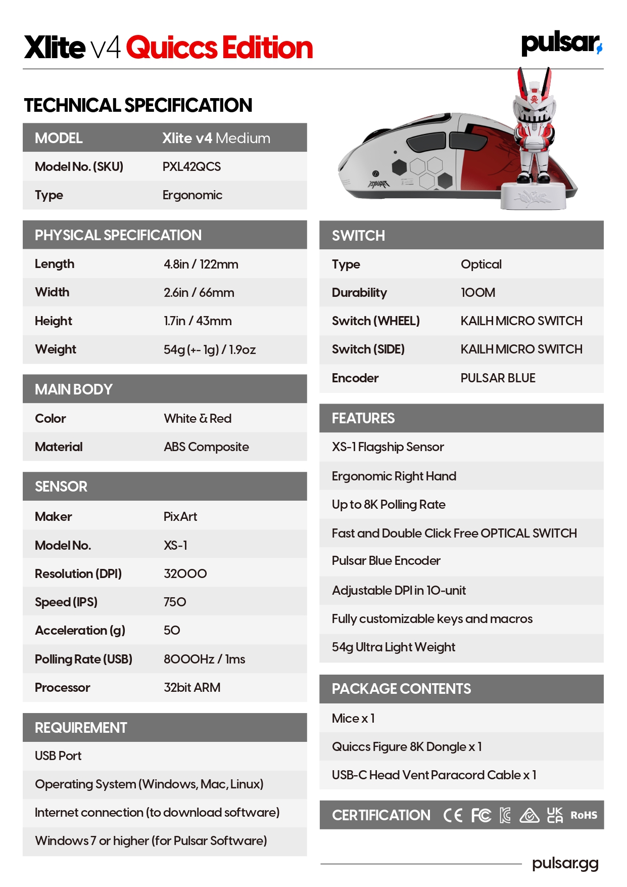 Pulsar XLite V4 Gaming Mouse - Quiccs Edition | Shopee Malaysia