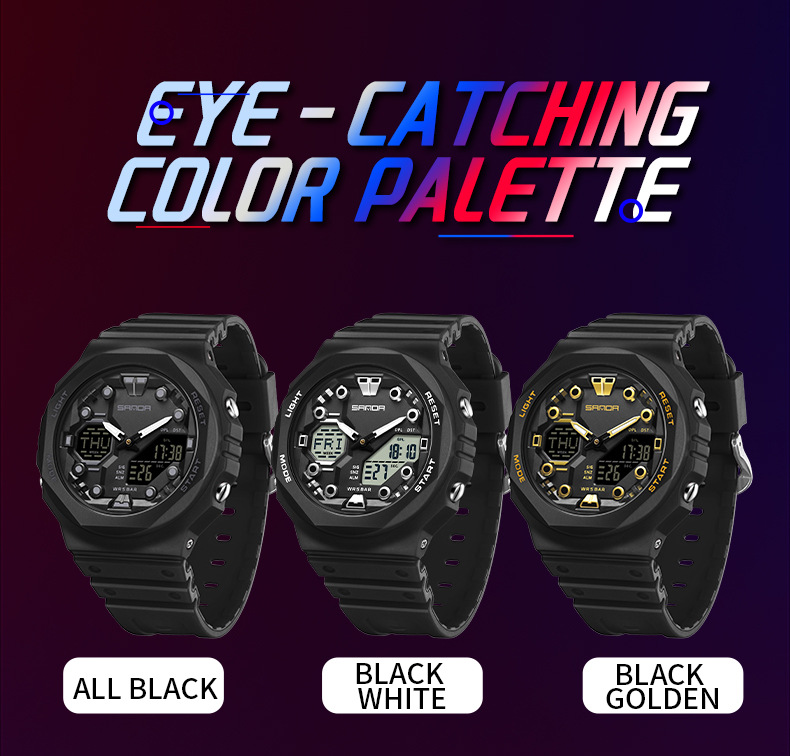 Sanda 6200 Large Dial Multifunctional Trendy Urban Outdoor Waterproof ...