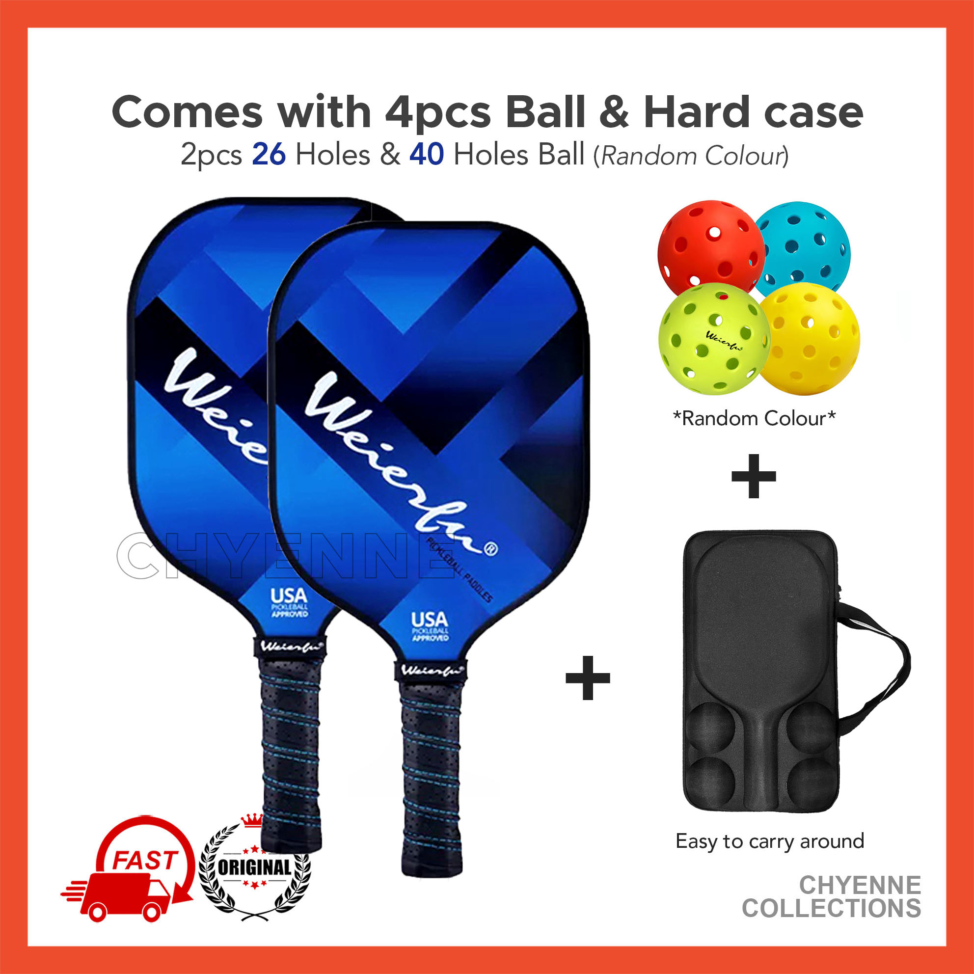 Weierfu Tournament Blue Lightning Pickleball Paddle Set • USA Approved ...