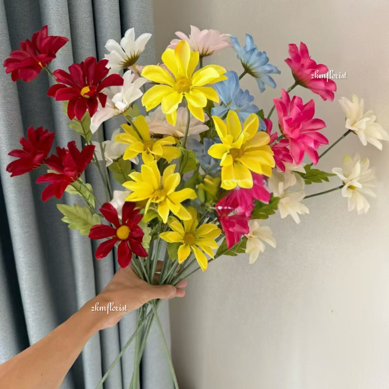 (5HEADS) FUJI CHRYSANTHEMUM Artificial Flower Bunga Plant Fake Orchid ...