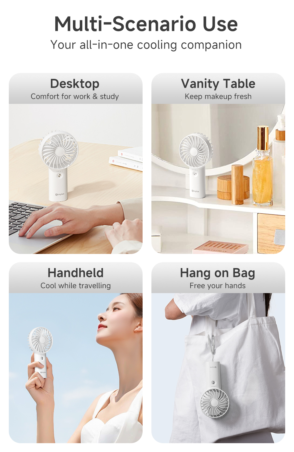 Simplus Small Fan Handheld Mini Electric Portable 160g 3 LevelsType-C Charging 4000mah 15H Max ...