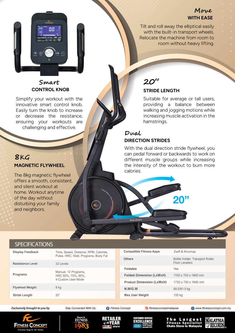 Fitness Concept : FC Folding Elliptical 8kg Flywheel | Shopee Malaysia