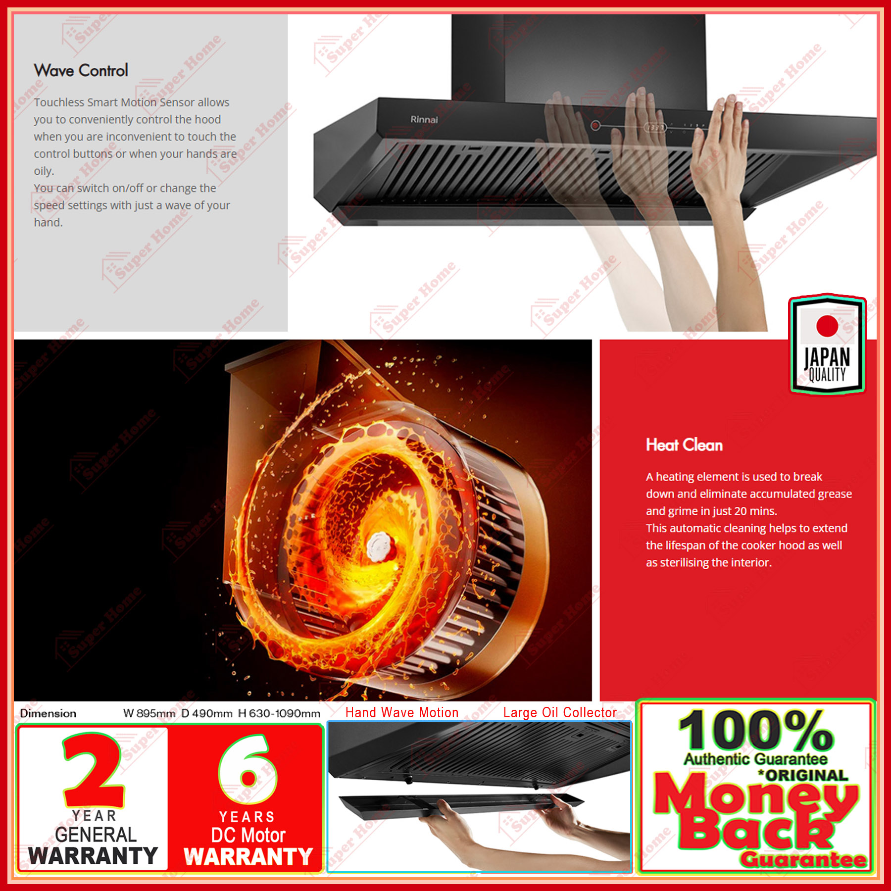 Rinnai Chimney Hood RH-C3819-PBW / Rinnai Gas Hob RB-713N-S 3-Burner / Rinnai Built-In Oven RO ...