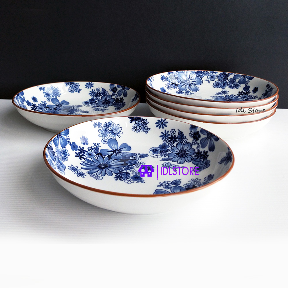 6 Pcs 20 cm Fine Porcelain Decorated Curry Plate Pinggan Mangkuk Bunga ...