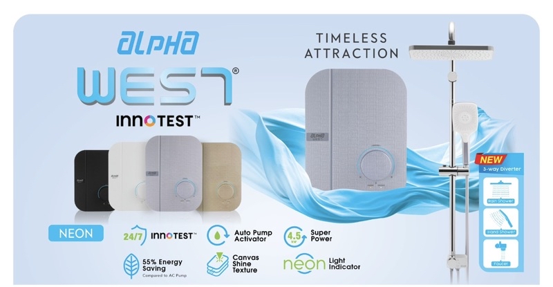 Alpha WES7 DIGITAL BASIC NEON RainShower Instant Water Heater with DC Pump No pump pemanas air ...