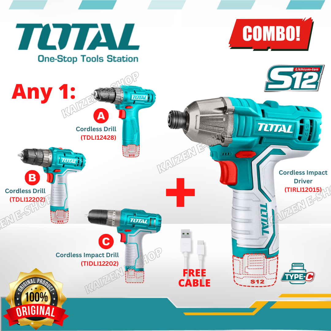 TOTAL S12 12V Combo Set Li-ion Cordless Driver + Cordless Drill ...