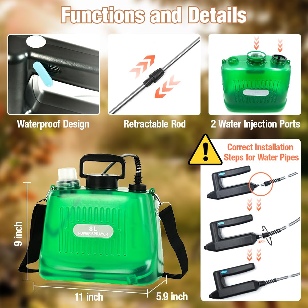 8L/5L Rechargeable Electric Sprayer 7.4V Pressure Backpack Sprayer Pump ...