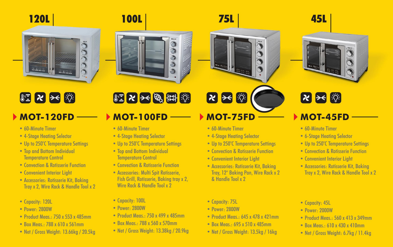 【FREE BAKING GLOVE】Milux 45L / 75L / 100L / 120L French Door Electric Oven MOT-45FD / MOT-75FD ...