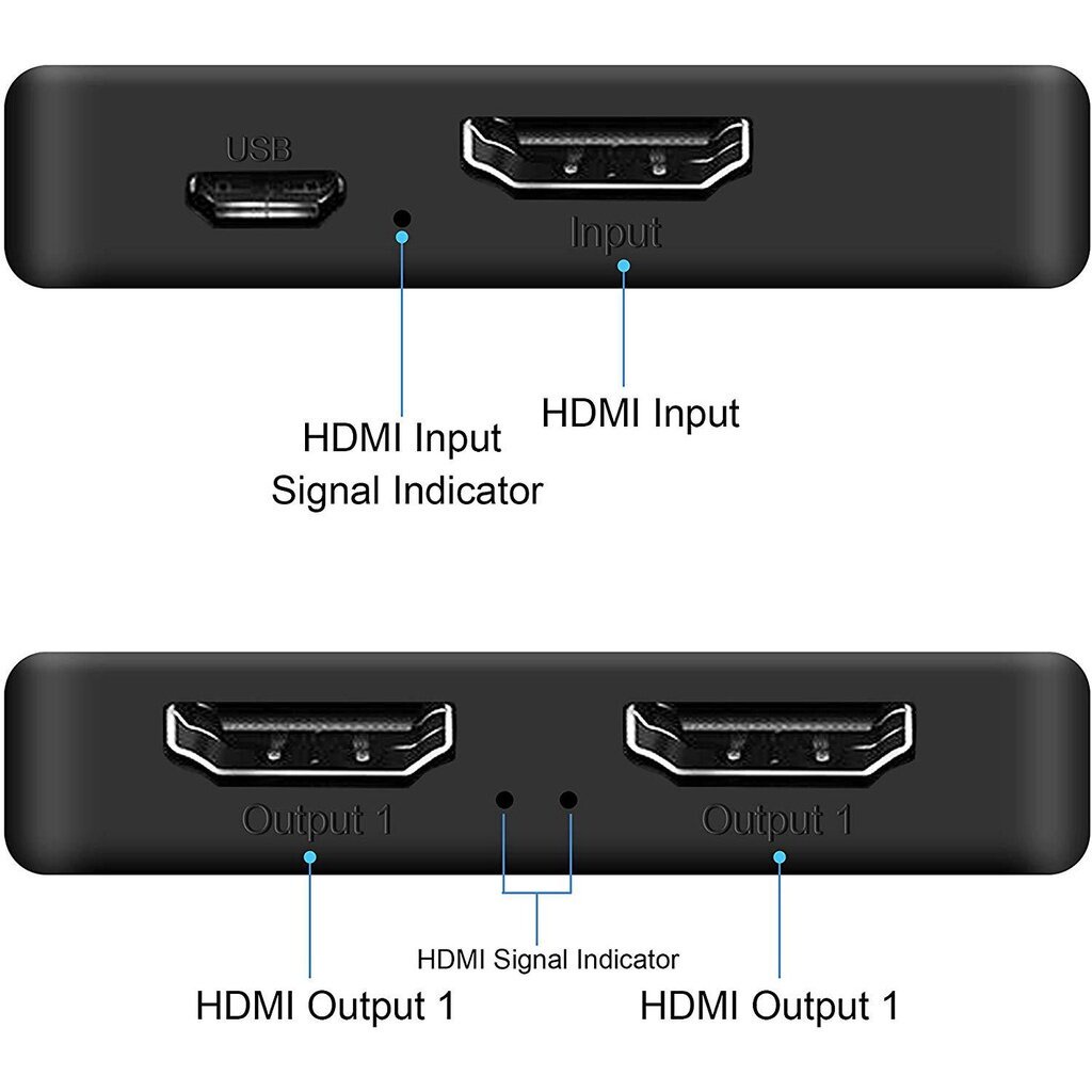 HDMI Splitter 1 in 2 Out 4k Dual Port Spliter Split Screen HDCP Video ...