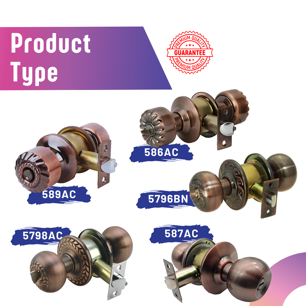 Antique Copper Cylindrical Door Lock Set AC/BN For Door / Tombol Pintu Lock (House/Bedroom ...