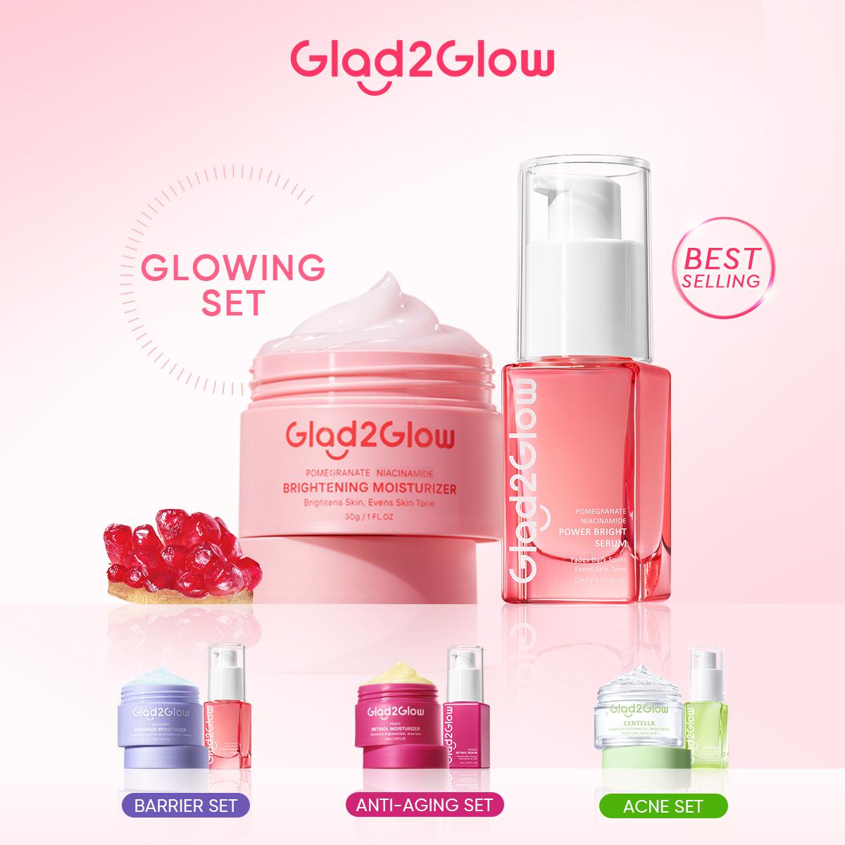 Glad2Glow Serum+Moisturizer 2In1 Basic Skincare Set Brightening Glowing ...