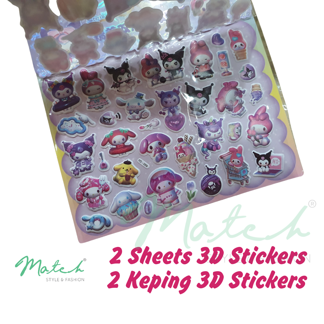 Kids 3D Stickers Two Sheets Labubu Sanrio Kuromi Melody Cinnamoroll Pompompurin Kids Rabbit Cute ...
