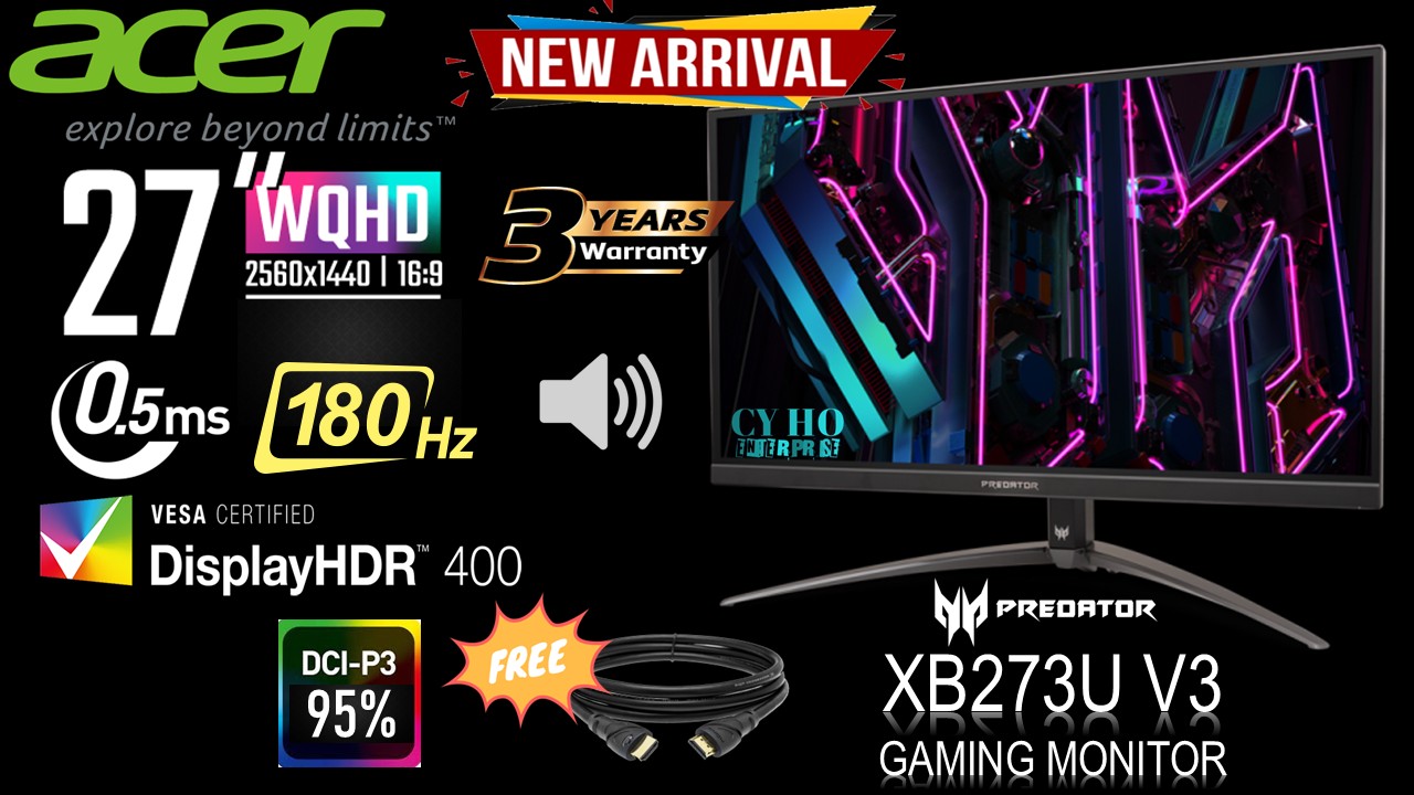 ACER Predator XB273U V3 Gaming LED Monitor 27″WQHD-2K-AS-IPS/180hz/0 ...