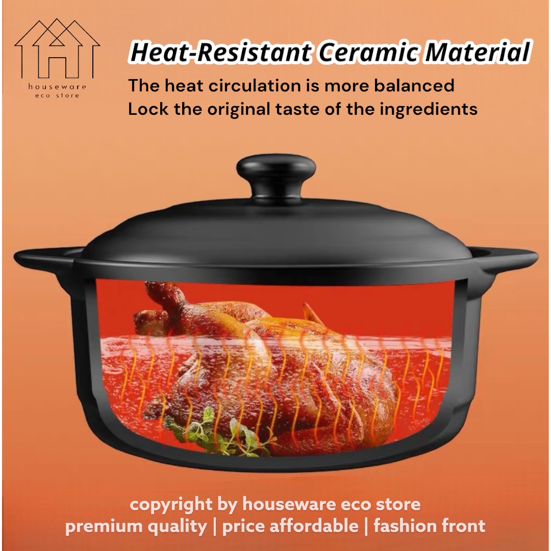 2.4L Casserole Pot Black Ceramic Clay Pot Cooking Pot / Periuk Tahan ...