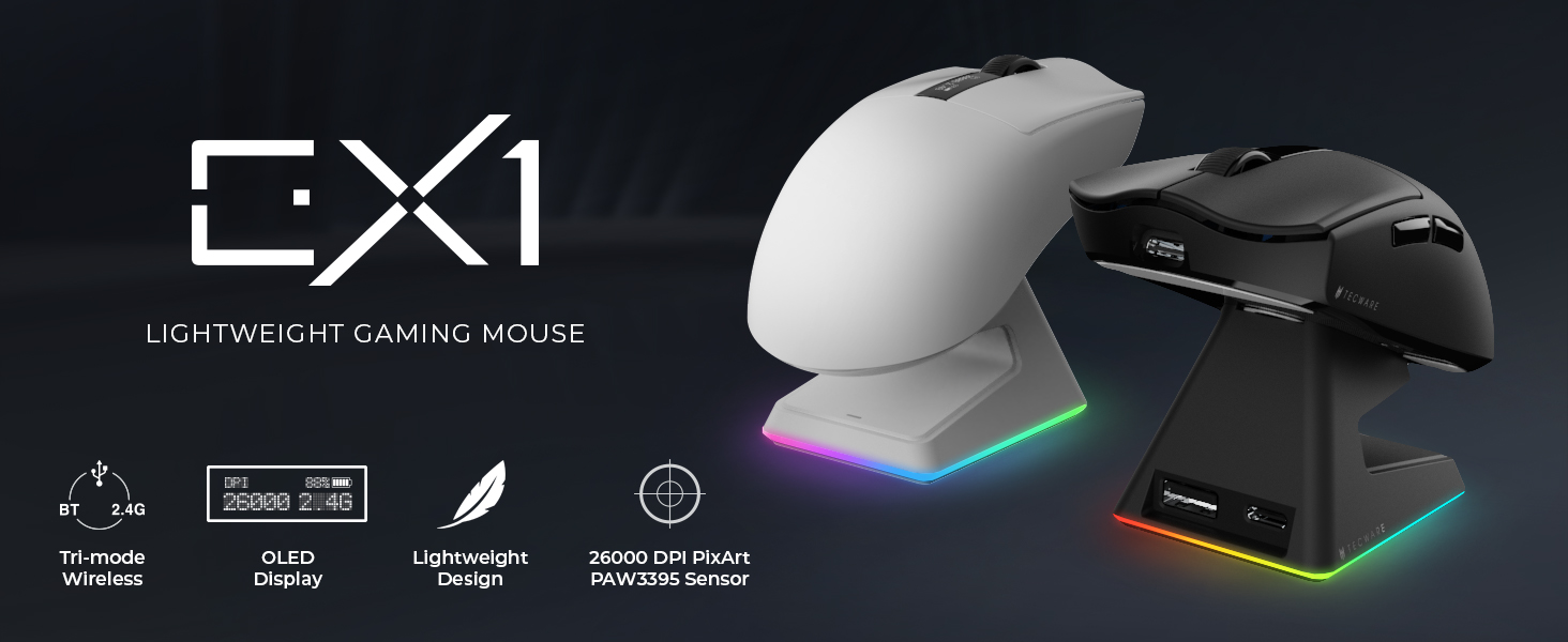 # TECWARE EX1 - Lightweight Tri-Mode Wireless Gaming Mouse With OLED ...