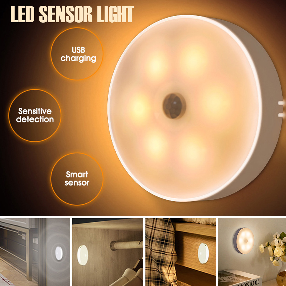 MOTION SENSOR LED LIGHT ROUND RECHARGEABLE SENSOR GERAK SENSOR ...