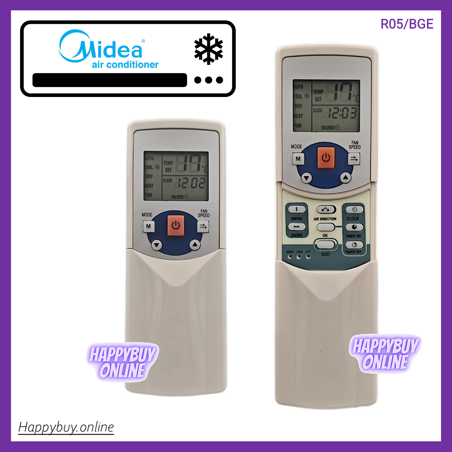 Midea Air Conditioner Remote Control R05/BGE Replacement Remote Aircond ...