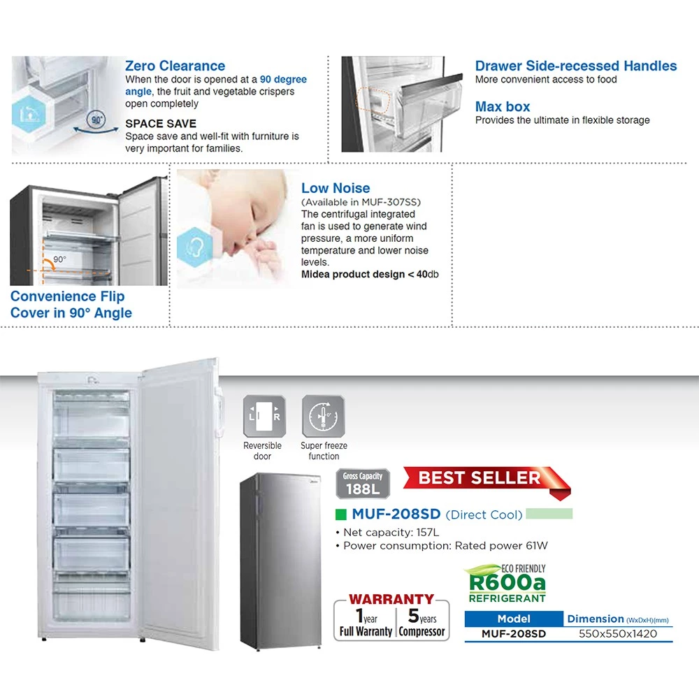 Midea / LG 188L Upright Freezer Frost Free Peti Sejuk Beku Deep Freezer ...