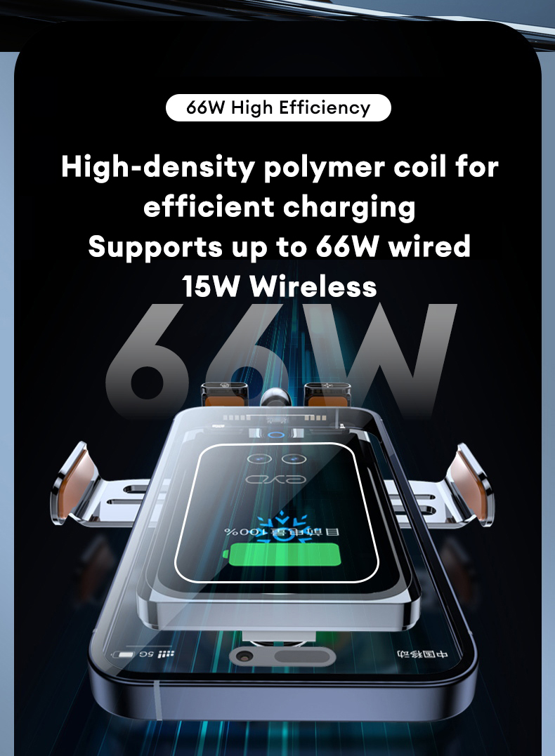 EYD F18 Wireless Charger Car Phone Holder 66W Super Fast Magnetic Bottom Charging 360° Rotation ...