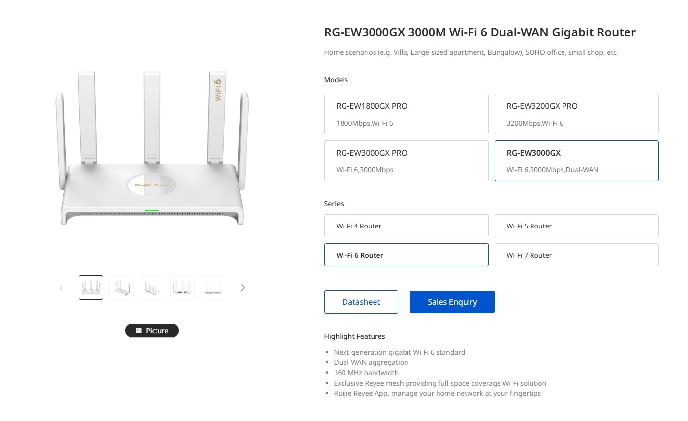 Ruijie AX3000 2976Mbps Dual Band Gigabit Wireless Wifi 6 Router 3 RJ45 ...