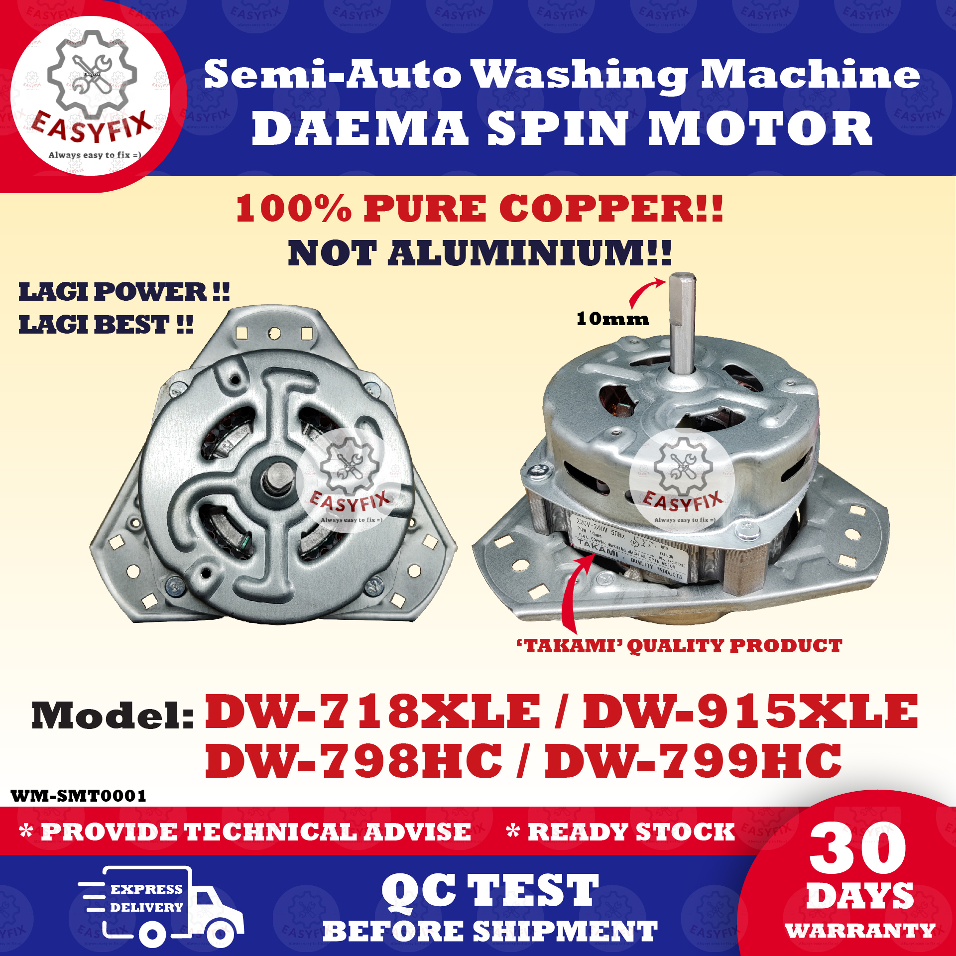 DW-718XLE / DW-915XLE / DW-798HC / DW-799HC DAEMA Spin Motor Semi-Auto ...