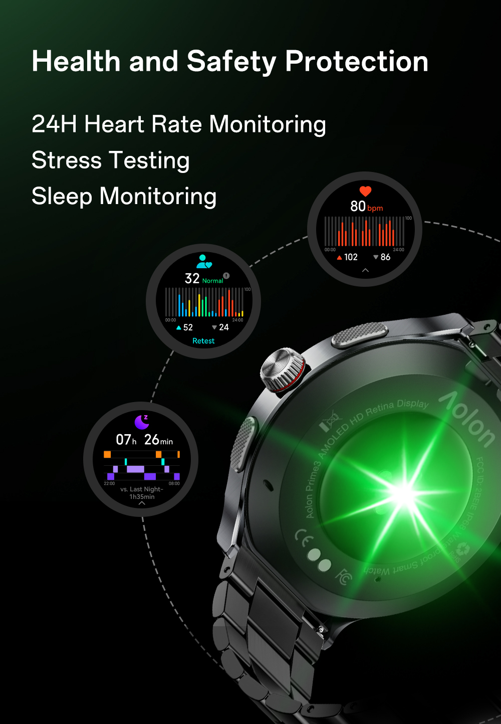 Aolon Prime 3 Smart Watch 466*466 HD AMOLED Screen Metal Body Bluetooth ...