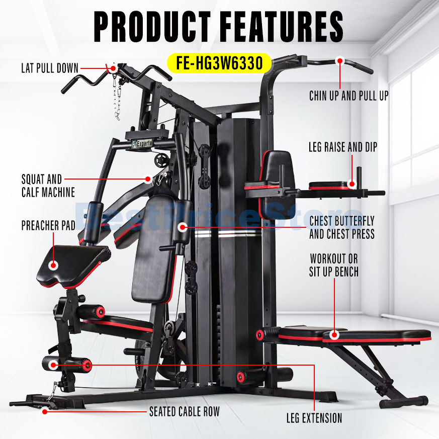 FREE INSTALL BPS FitExperte 5Way Home Gym Station Machine Equipment 72kg Stack Leg Press ...