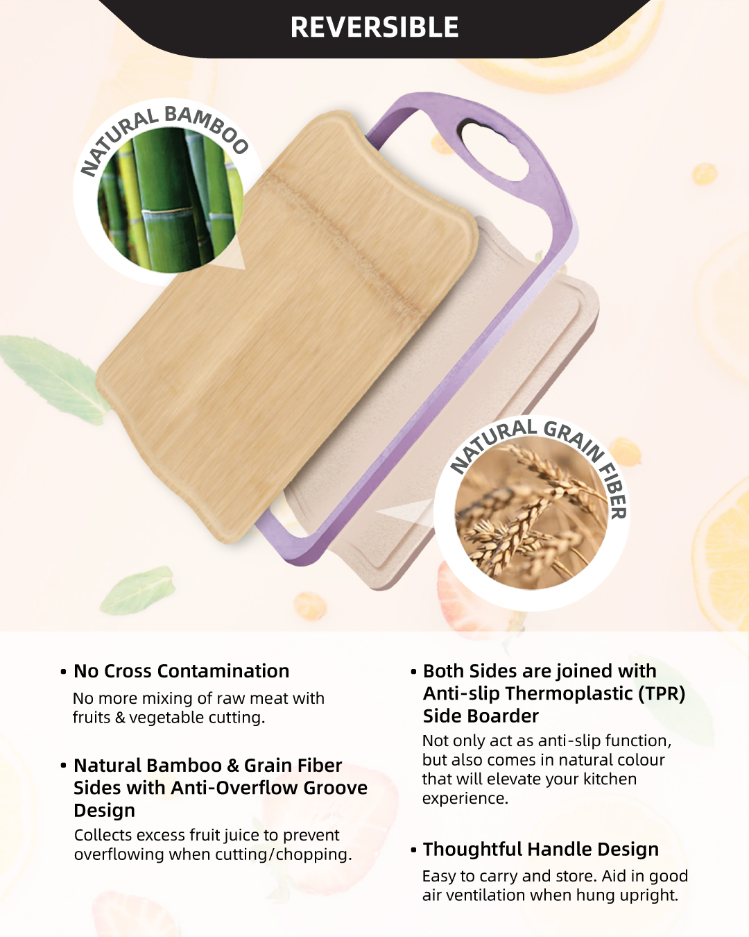 Oasis Food Chopping Board antibacterial Grain Fiber Papan Pemotong ...