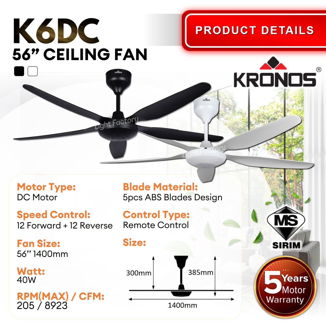 DEKA KRONOS K6DC 56" / K6DC BABY 40" Ceiling Fan with Remote Control 5 ...