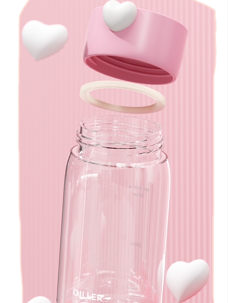 Diller Heart Tritan Water Bottle One Cup Juice Tea Mini Size Botol ...