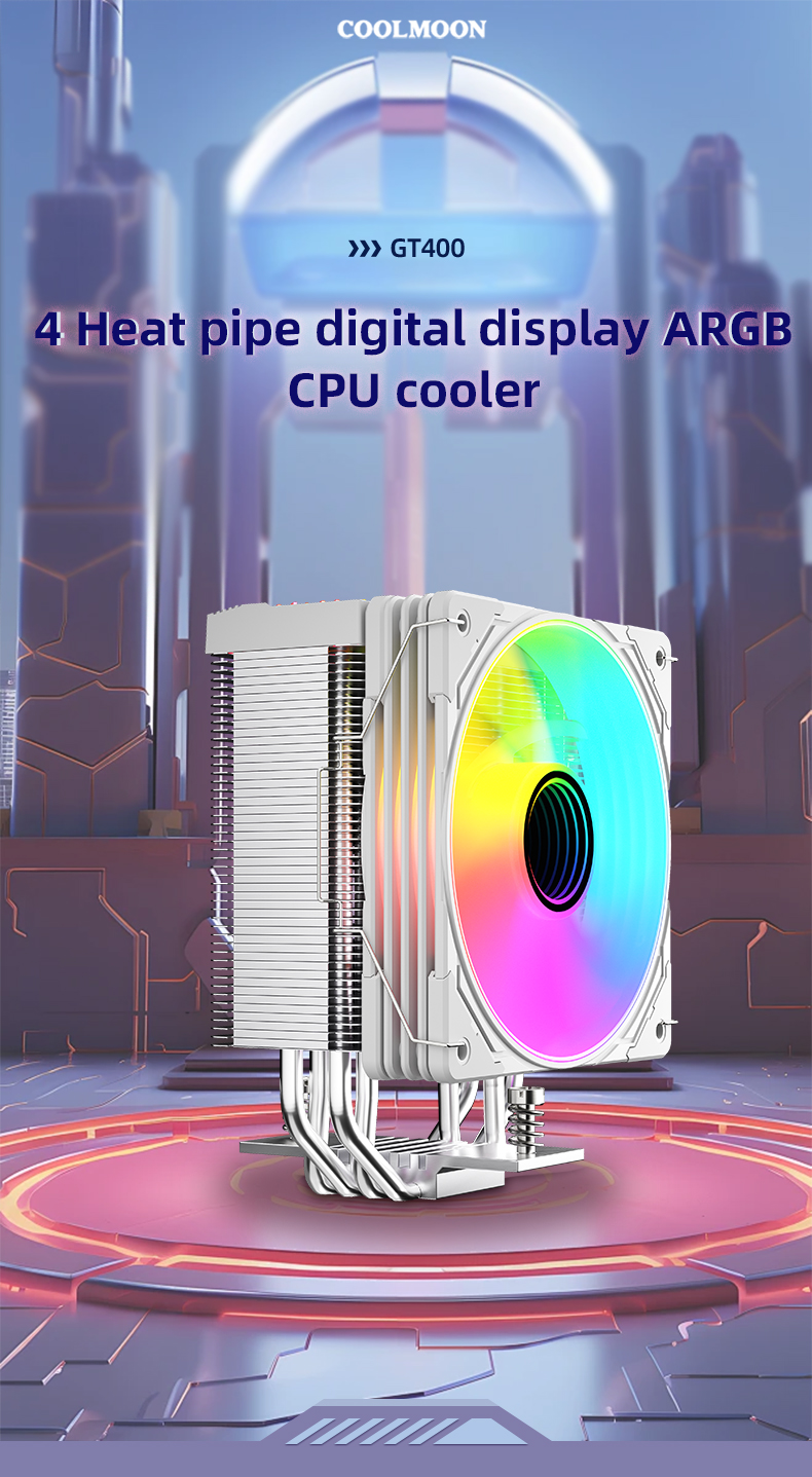 Coolmoon GT400 Black White ( ARGB ) 4Pipe 12CM Tower CPU Cooler ...