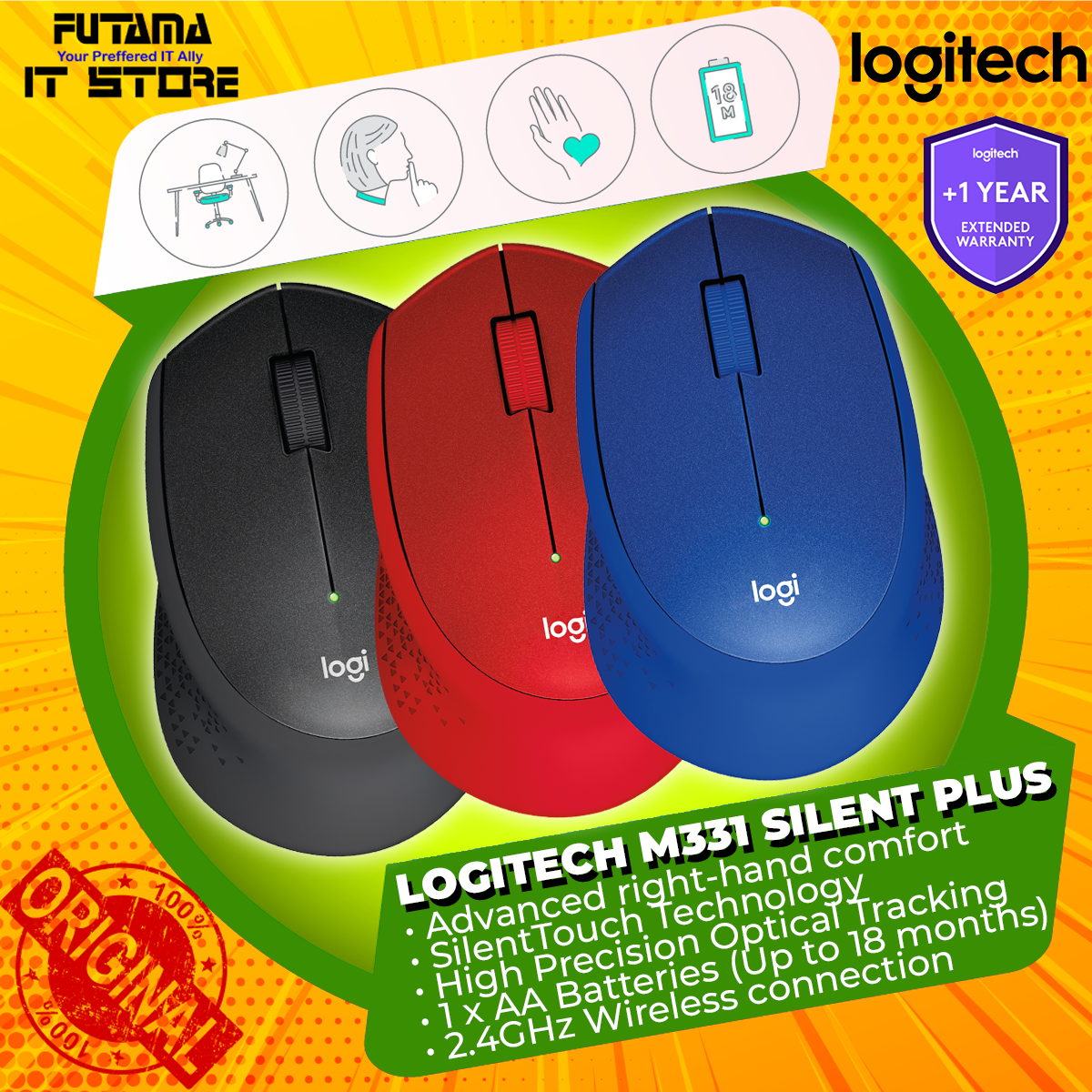 Logitech M331 Silent Plus Wireless Mouse - Extra comfort and precision ...