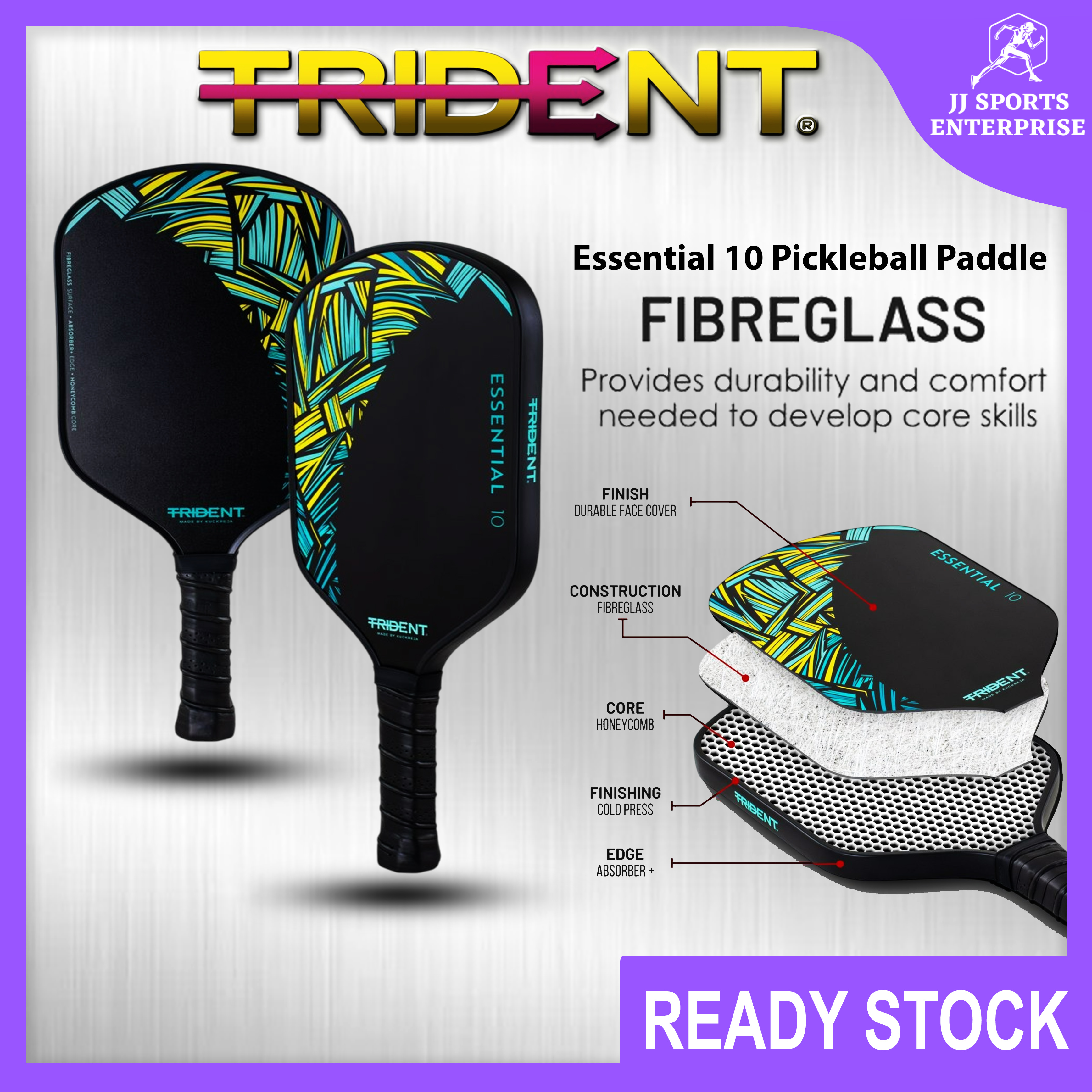 Trident Essential 10 Pickleball Paddle (Jungle Yellow) Training Player ...