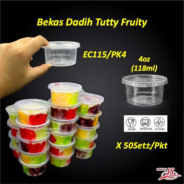 Bekas Dadih Tutty Fruity 4oz Small PP Round Container with lids Bekas ...