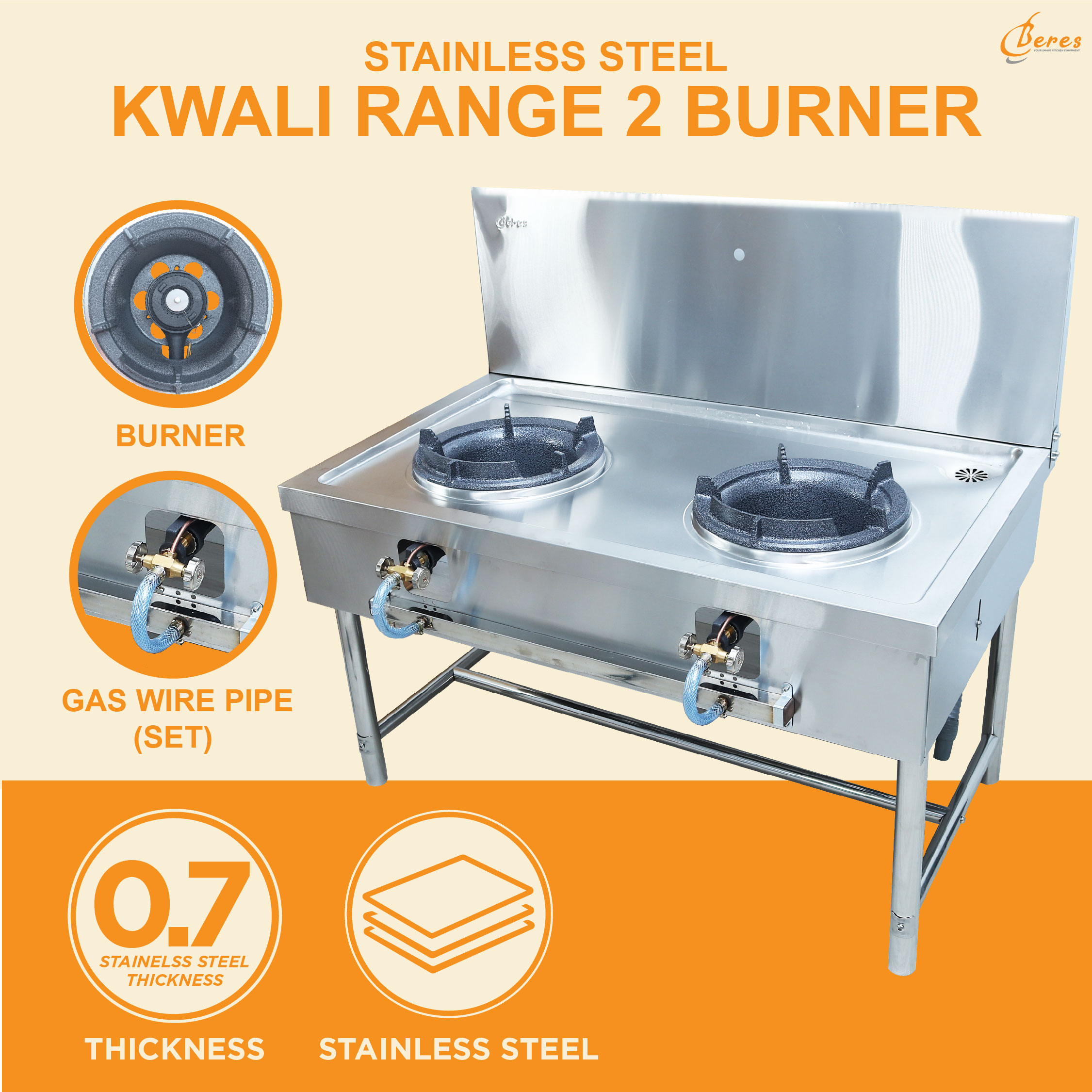 BRAVO Dapur Gas Masak Stainless Steel Kwali Range 2 Burner High ...