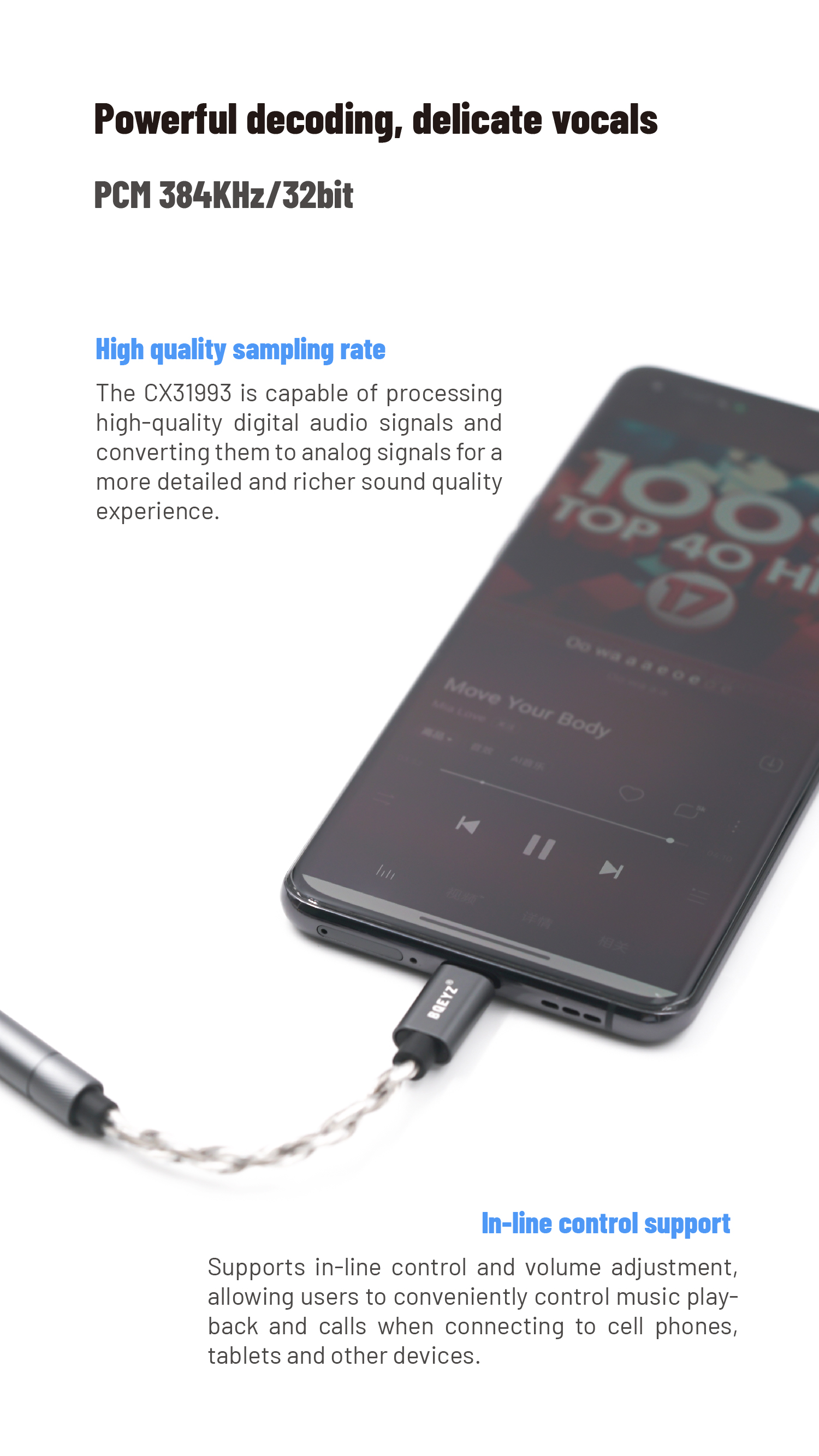 BQEYZ Lin Type C to 3.5mm 4.4mm HiFi Headphone Adapter 32bit 384KHz CX31993 Dongle Earphone Amp ...