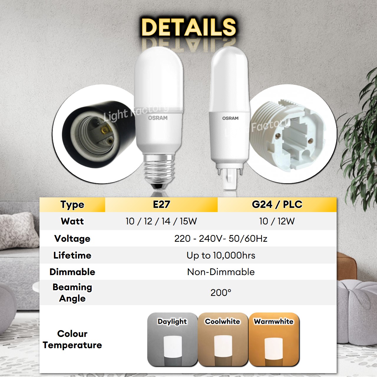 [SET 10pcs] OSRAM 10W 12W 15W LED STICK BULB E27 || PLC BULB G24 Light ...