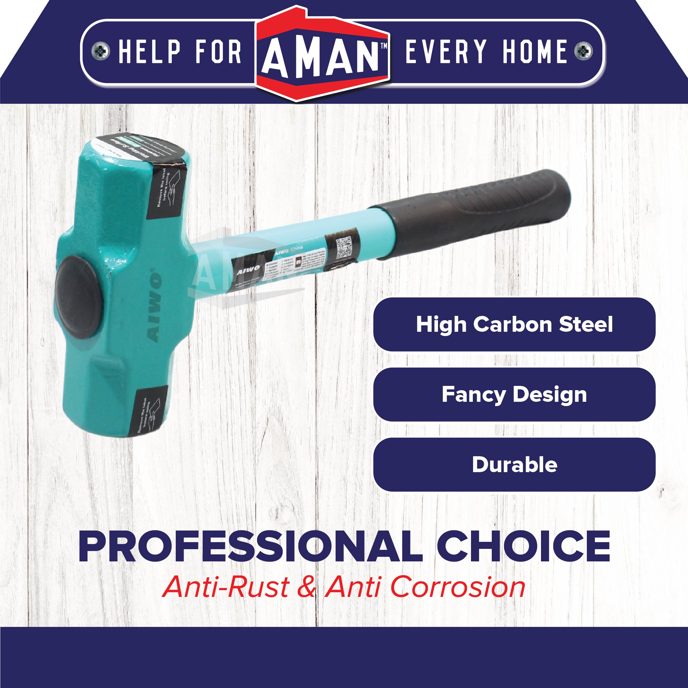 AIWO Sledge Hammer Elastic Handle Vibration Smashing Steel Head ...