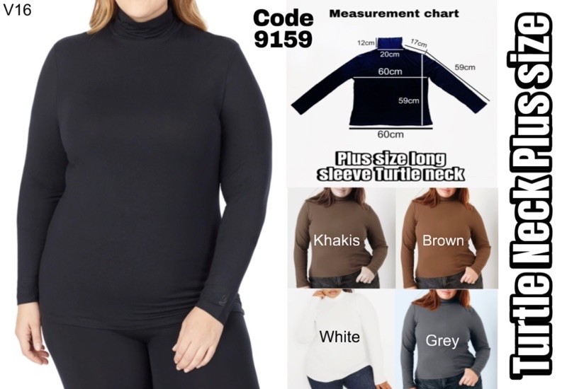 Plus Size Stretchable Long Sleeve Turtleneck Top saiz besar high neck ...