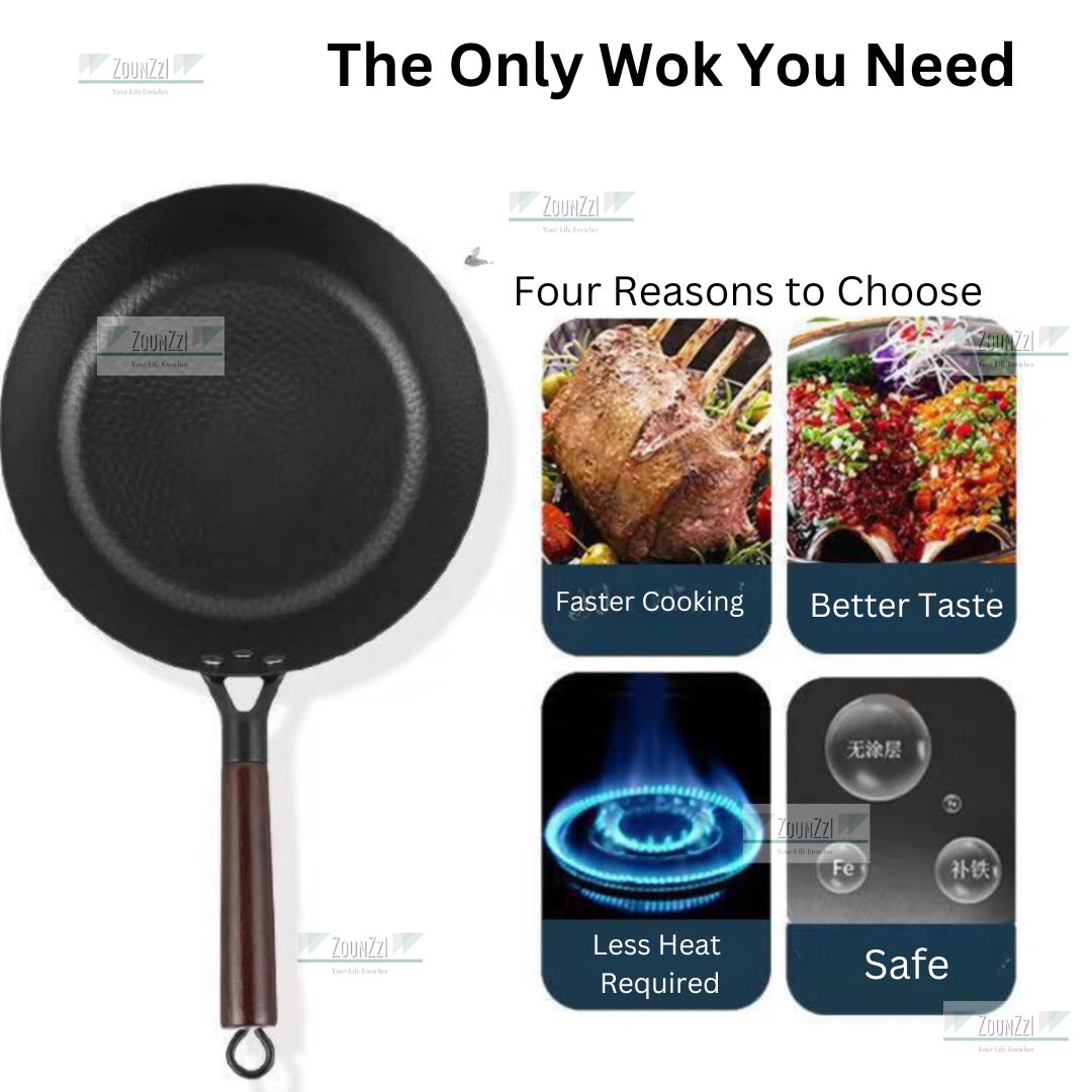 Uncoated Flat Cooking Pan No Harmful Coating Surface Ergonomic Handle ...