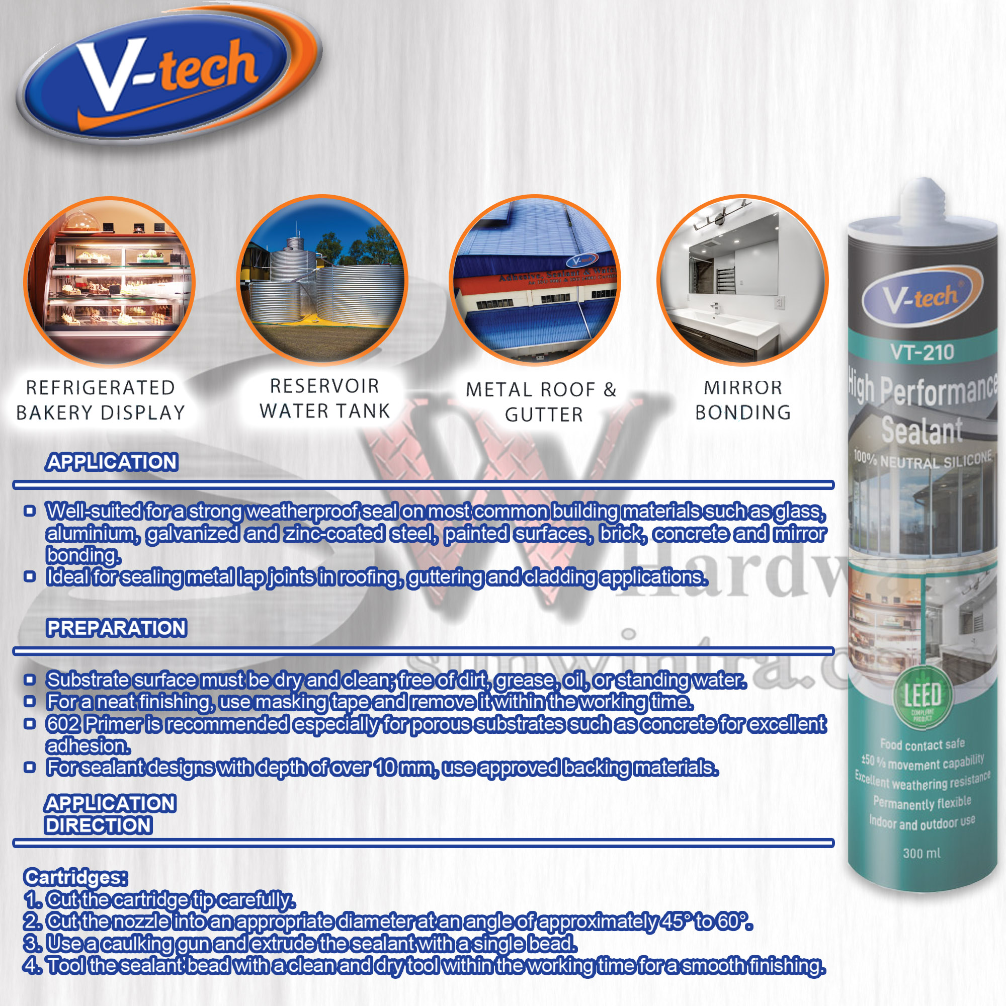COMBO 2X V-Tech 300ML VT-210 High Performance Sealant 100%Neutral ...