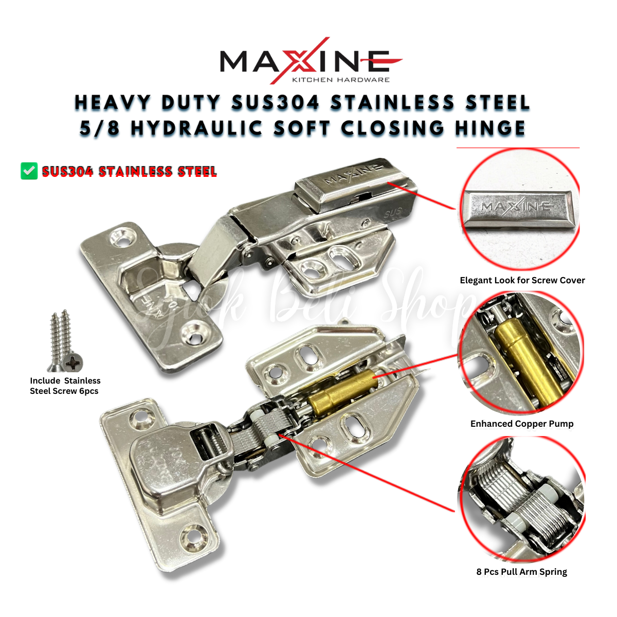 MAXINE Heavy Duty / Stainless Steel 304 5/8" Full Overlay Soft Close ...