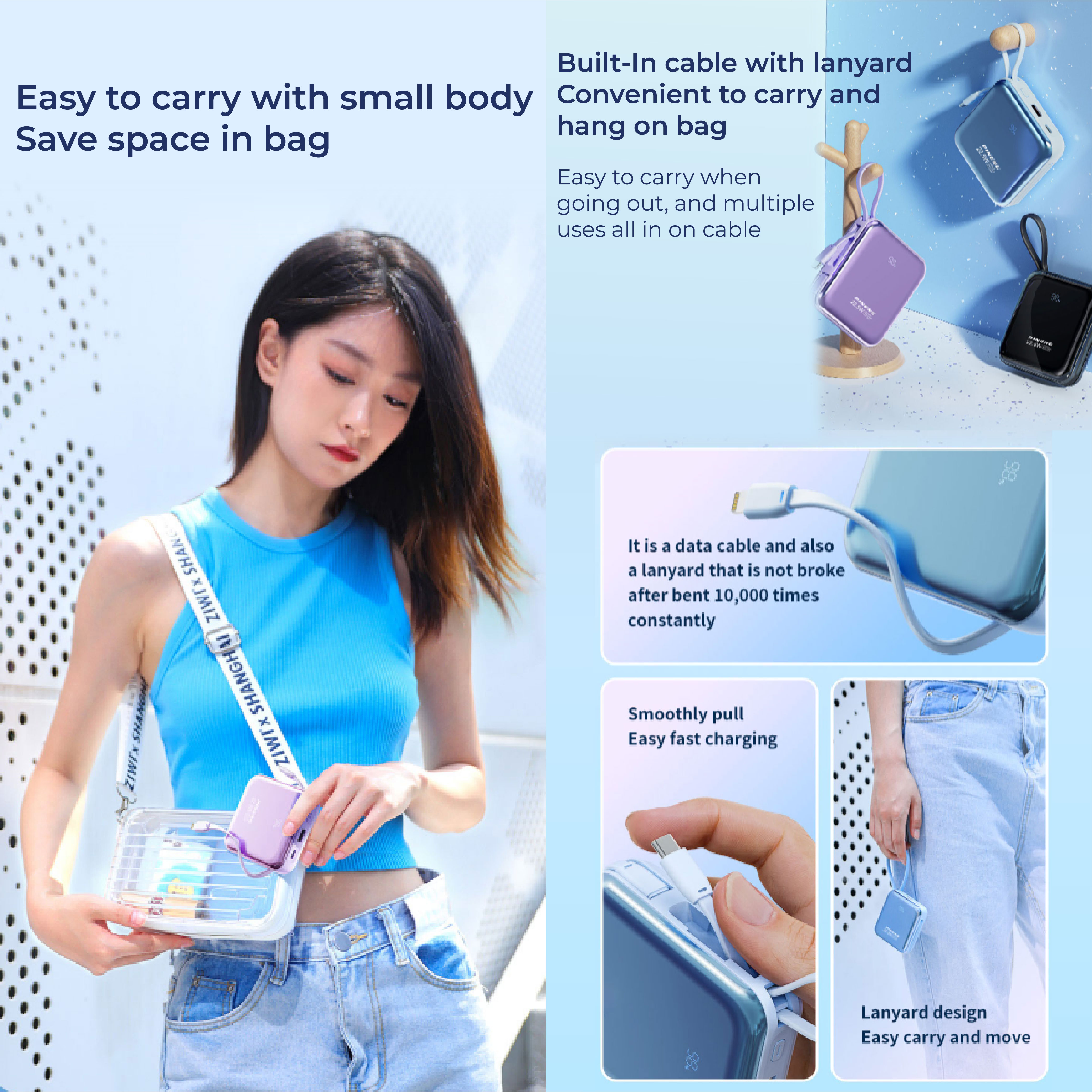 Pineng PN-875PD 10000mAh Portable PowerBank 22.5W Fast Charge Built-In ...