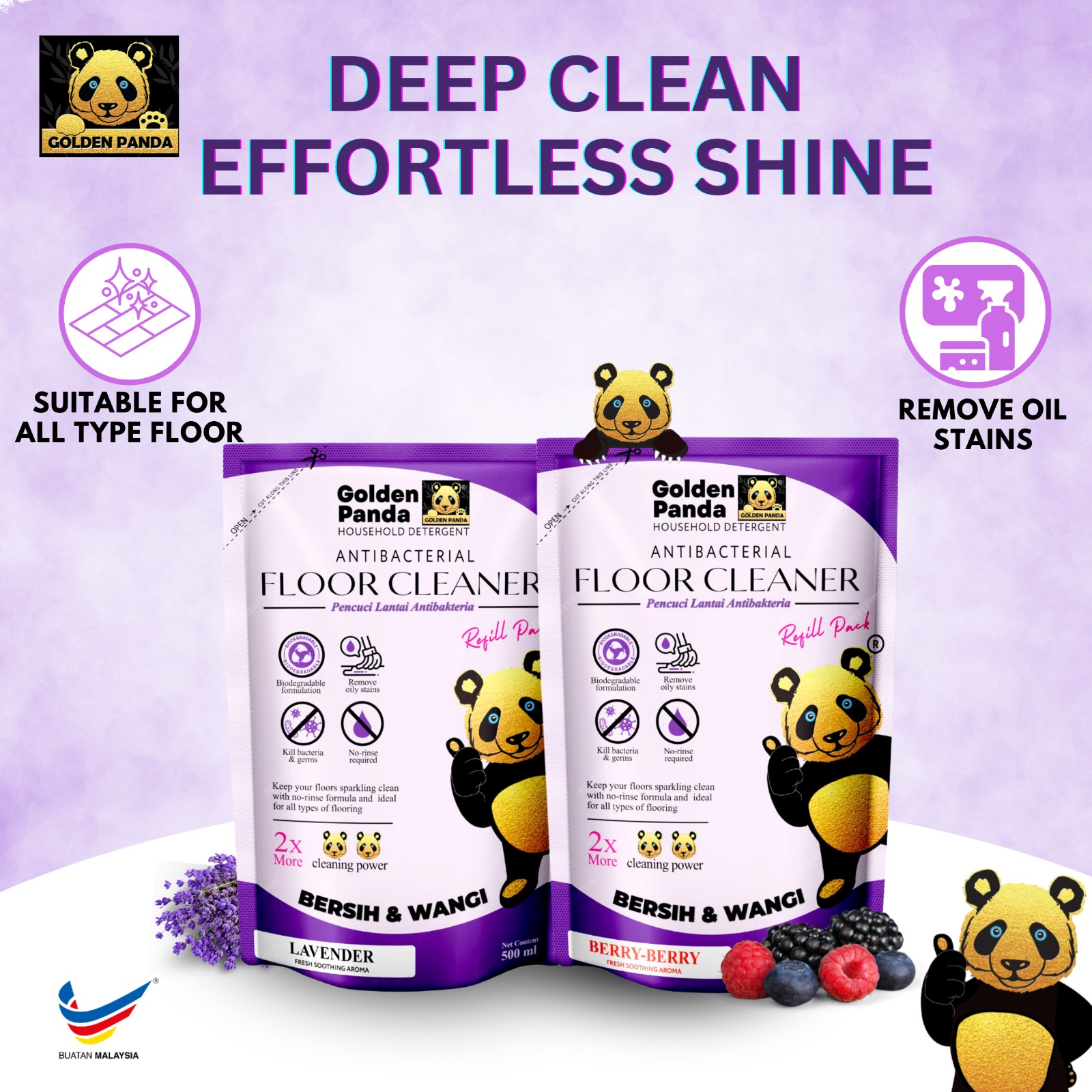 [REFILL PACK] Bio Floor Cleaner Golden Panda 500ml/Pencuci Lantai Bio/ Pembersih Lantai 500ml ...