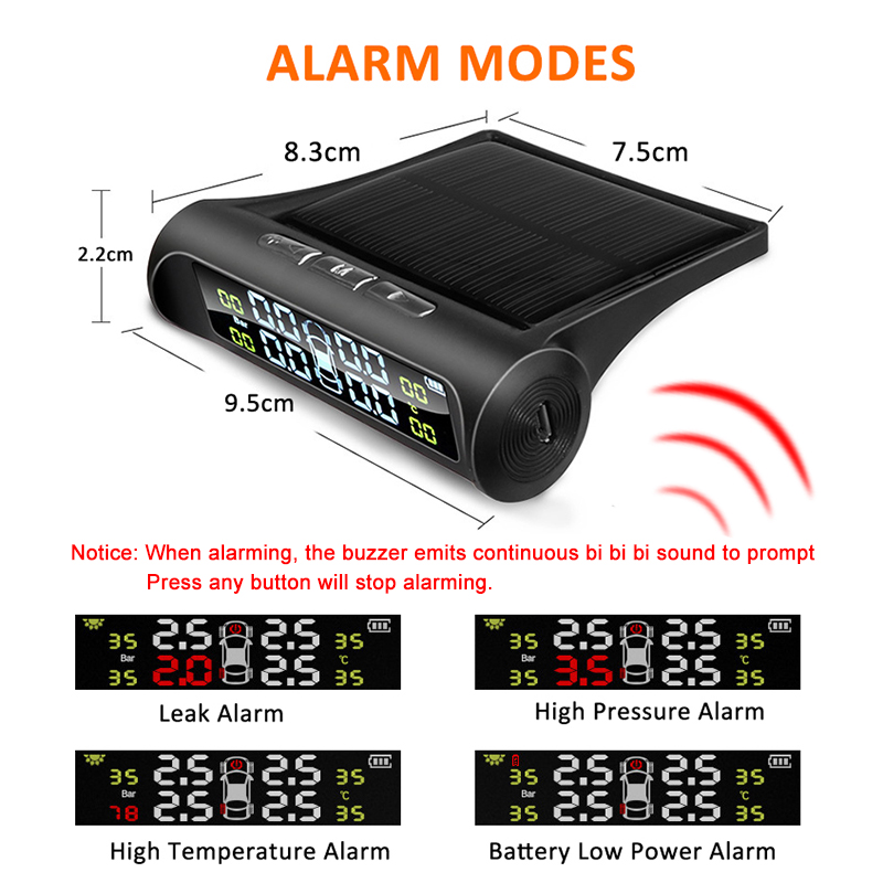 TPMS Tyre Pressure Monitor Solar Charging Voice Alarm Touch Switch Tire Pressure Monitoring ...